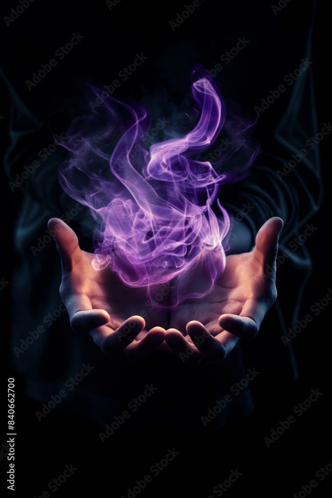 Purple Glowing fantasy hand concept. Ethereal magical fantasy wisps of ...