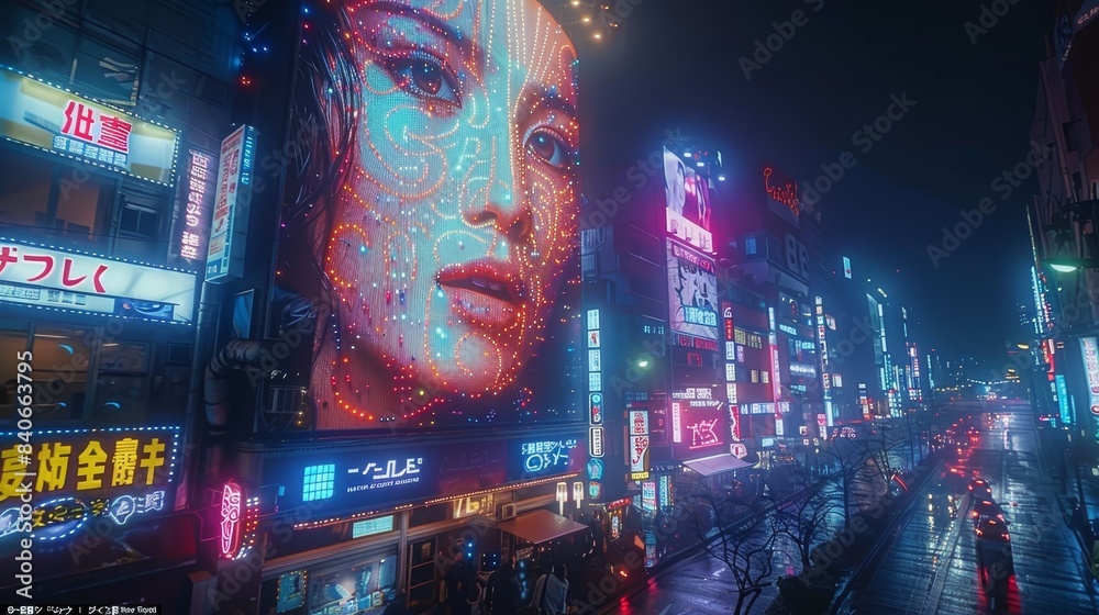 Japan city street at night. Neon lights and billboards in Osaka ...