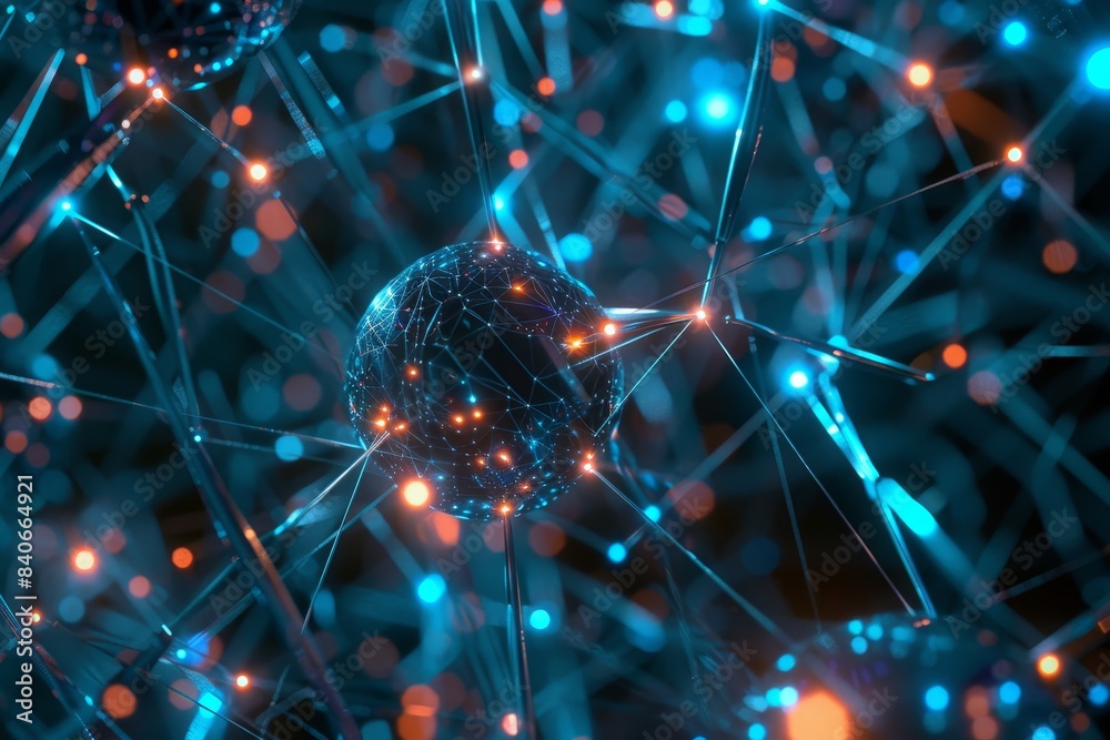 Abstract Futuristic Neural Network With Glowing Connections And Nodes Representing Artificial