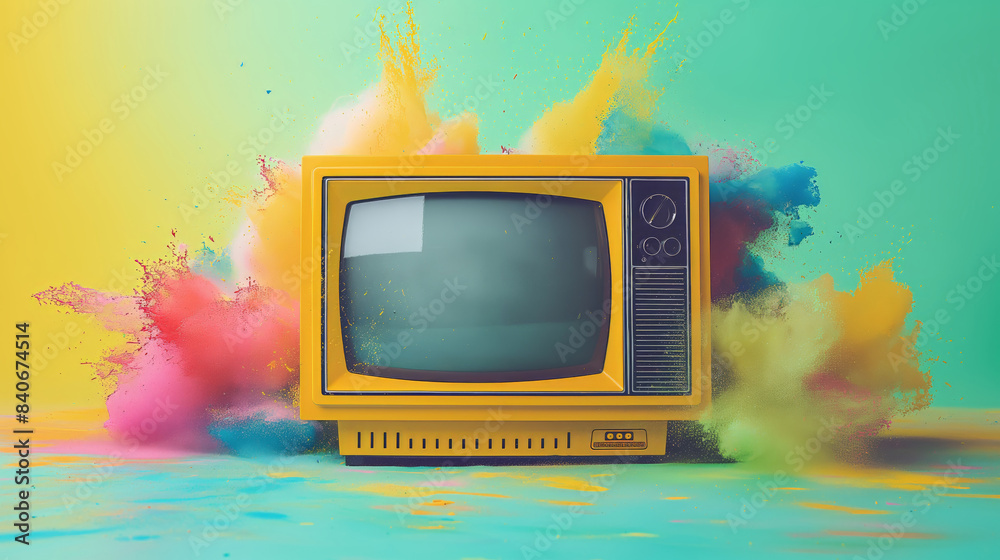 Creative and unique view of a vintage retro television from the 80s in ...