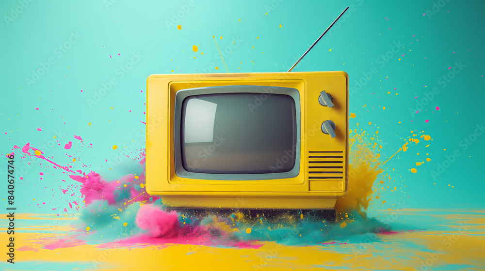 Creative and unique view of a vintage retro television from the 80s in ...