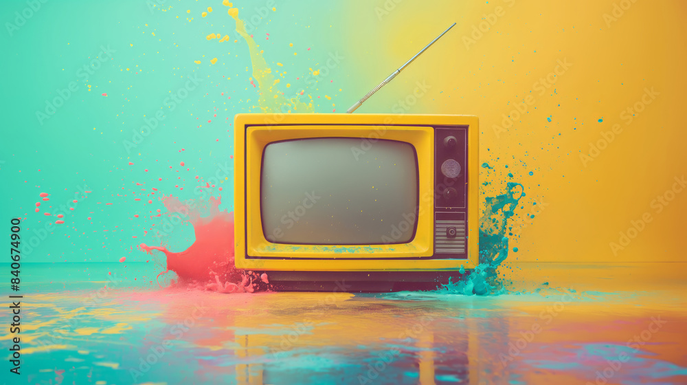 Creative and unique view of a vintage retro television from the 80s in ...