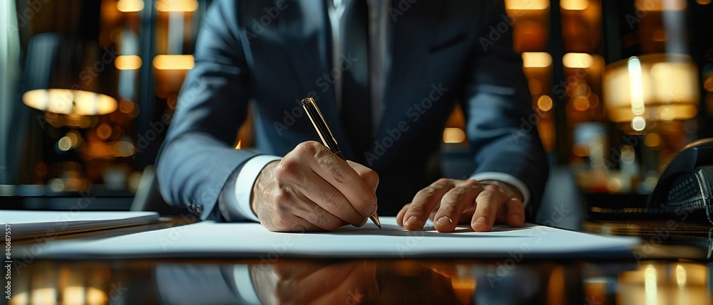 Executive signing document, realistic, high detail, sharp focus ...
