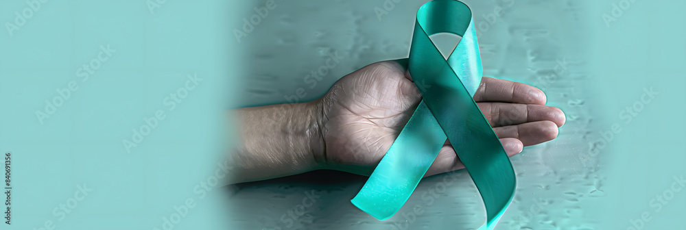 Teal awareness ribbon awareness for Ovarian Cancer month, cervical ...
