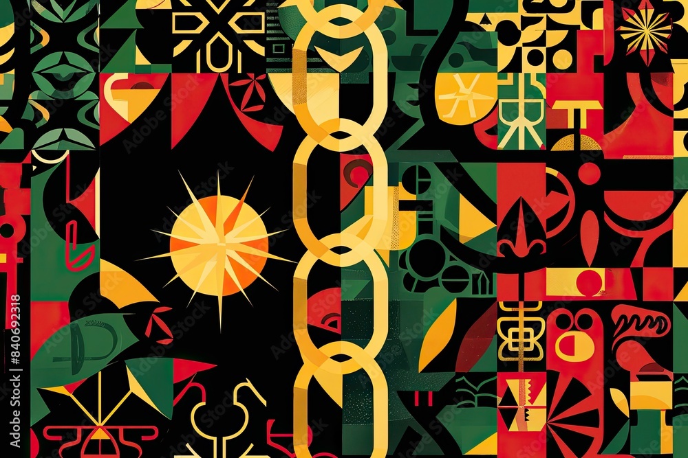 Abstract geometric illustration commemorating Juneteenth with symbolic ...