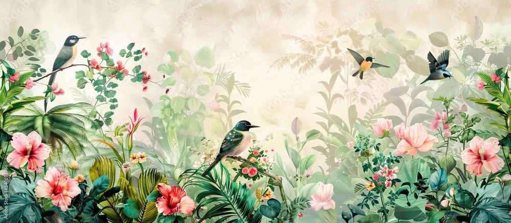 Tropical wallpaper design with paper texture background. Illustration ...