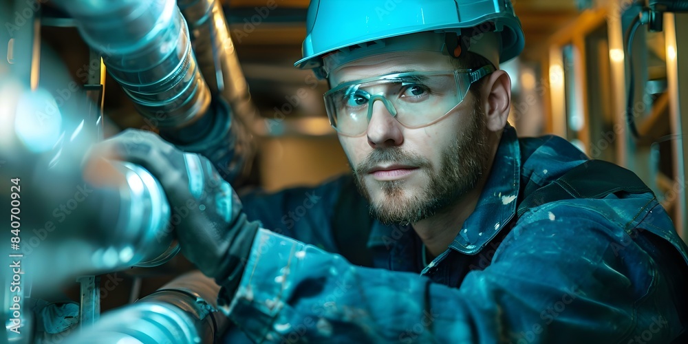 HVAC engineer installing heat recovery ventilation system in a new home ...