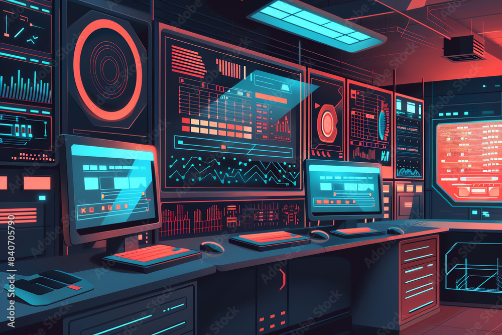Design a cartoon visualization of a virtual server management interface ...
