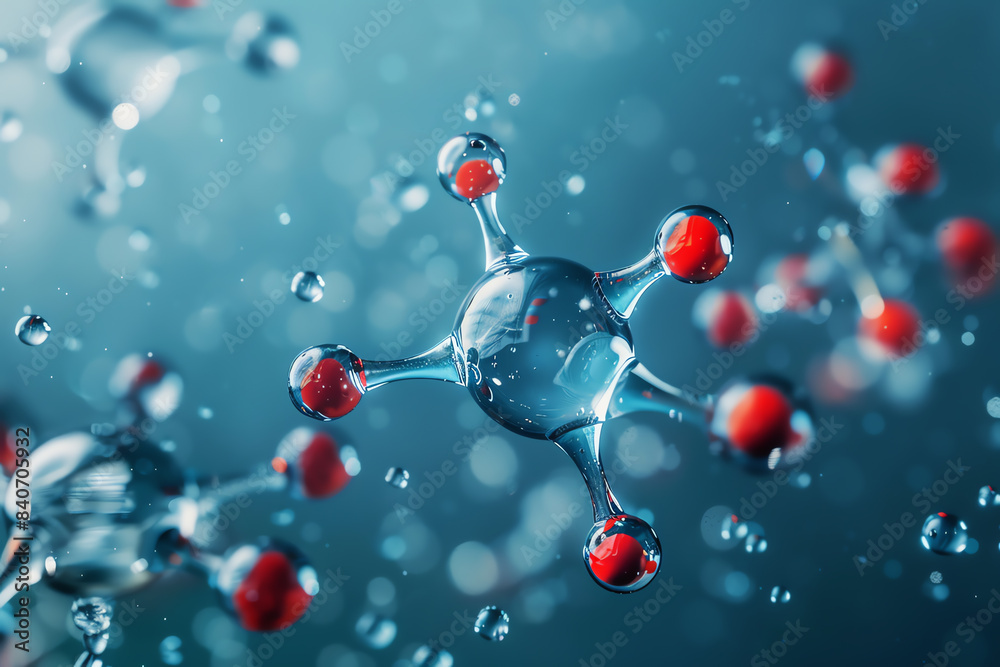 Design a complex model of a water molecule, scientific theme, front ...