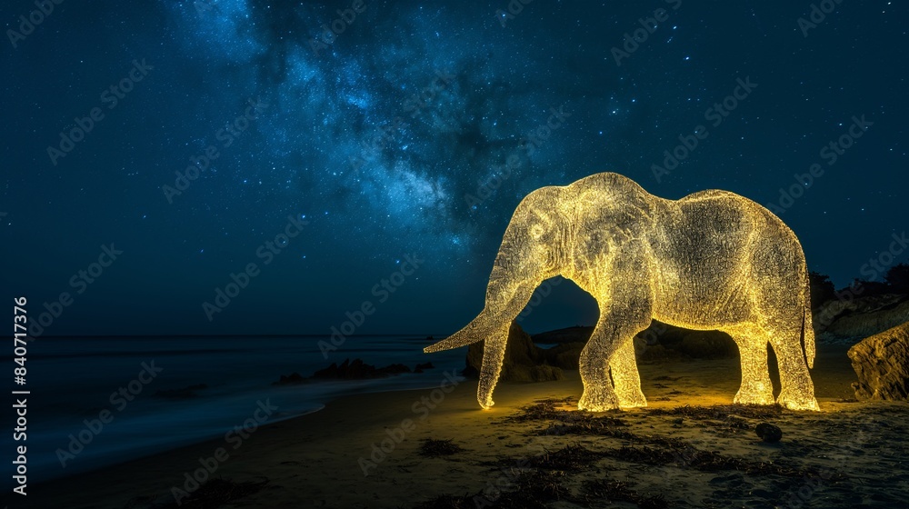 High resolution images A majestic elephant constructed from luminous ...