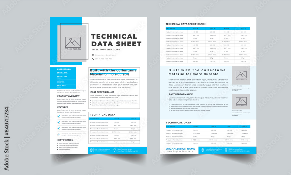 Technical Data Sheet layout template design with 2 style concept layout ...