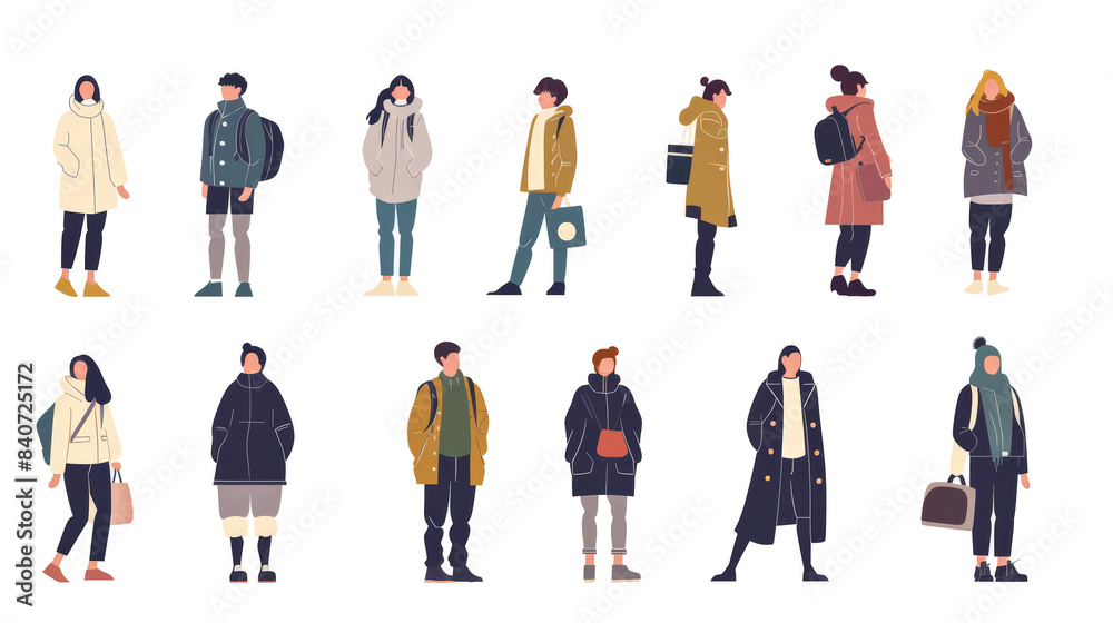 Create a character sheet of human figures character, in a modern flat ...