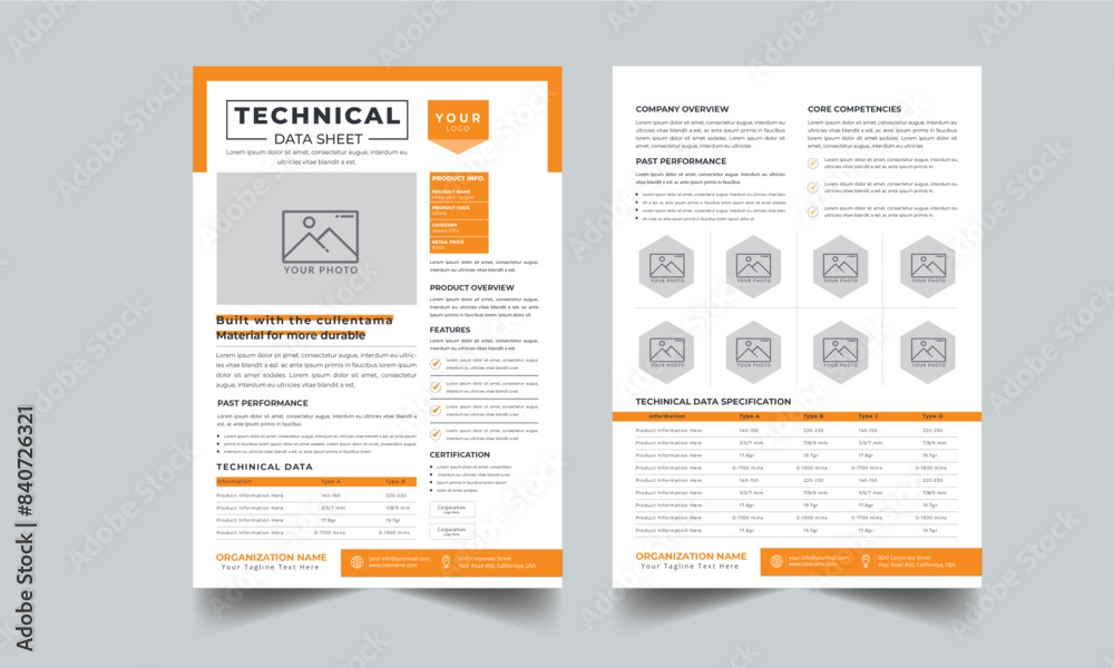 Technical Data Sheet layout template design with 2 style concept layout ...