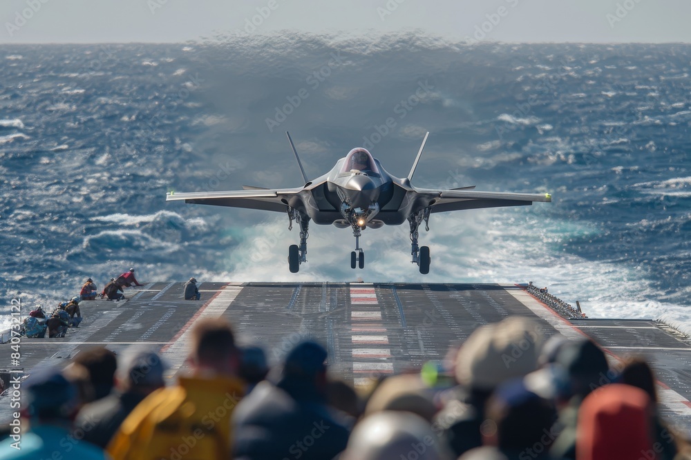F-35 Lightning II fighter jet on final approach for aircraft carrier ...