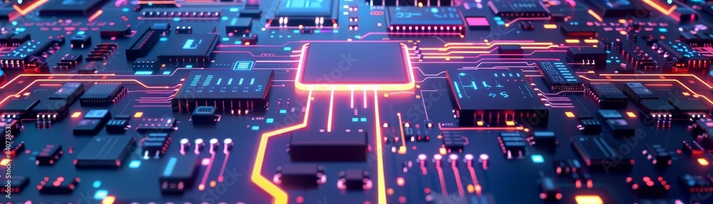 High-frequency chips in futuristic digital cpu, flat design, front view ...