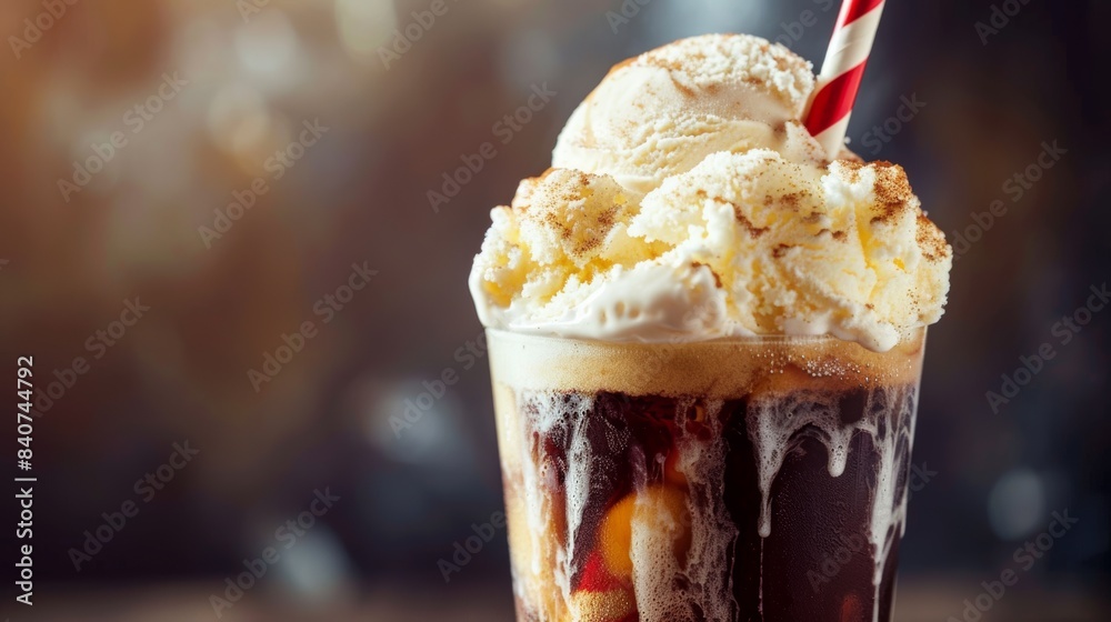 Coke Float, a vintage-style photograph. A tall glass filled with creamy ...