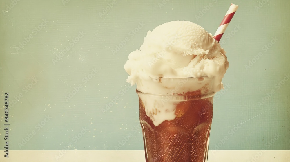 Coke Float, a vintage-style photograph. A tall glass filled with creamy ...