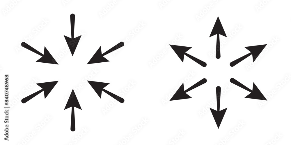 Symbol of expansion and contract, inward and outward arrows in circular ...