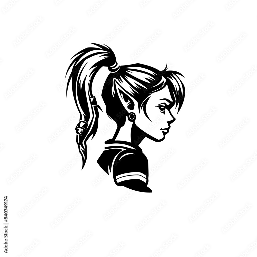 elf girl sports logo, ponytail elf vector, athletic elf profile design ...