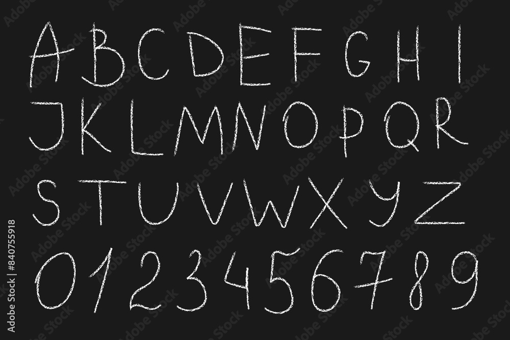 Drawings in charcoal, chalk or wax pencil on blackboard. Arrows, hand ...