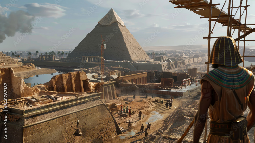 Majestic view of an ancient Egyptian Pharaoh overseeing the ...