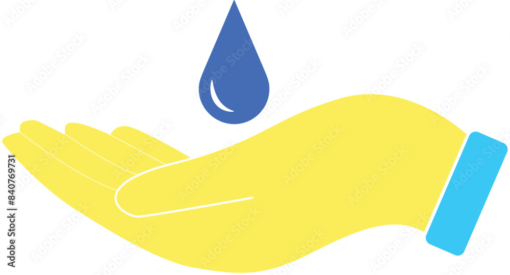 Save water color with hand symbol, water drop in hand, save water ...