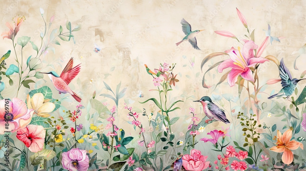 Tropical wallpaper design with paper texture background. Illustration ...