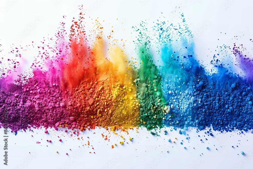 Rainbow color powder explosion on white background, colorful powder ...