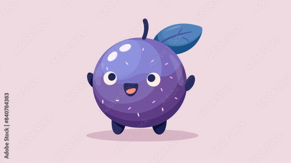 Delight in this adorable flat cartoon depiction of a cheerful blueberry ...