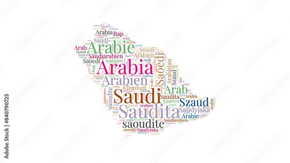 Saudi Arabia shape words animation. Saudi Arabia boundary filled with ...