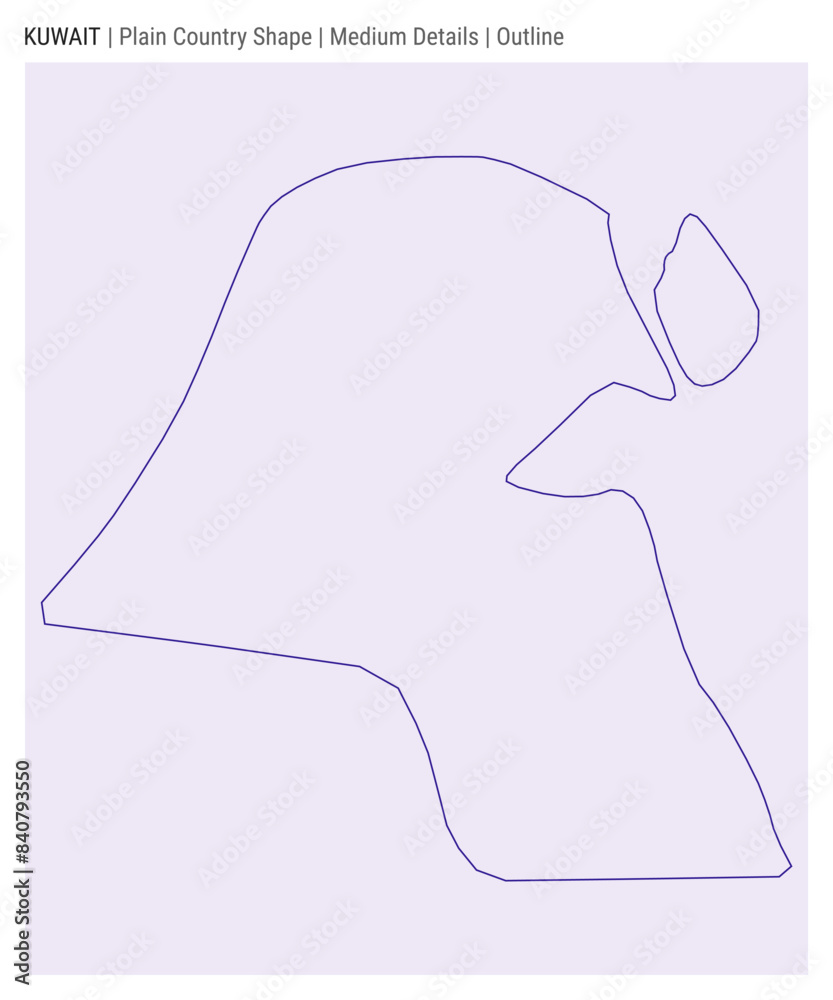 Kuwait plain country map. Medium Details. Outline style. Shape of ...