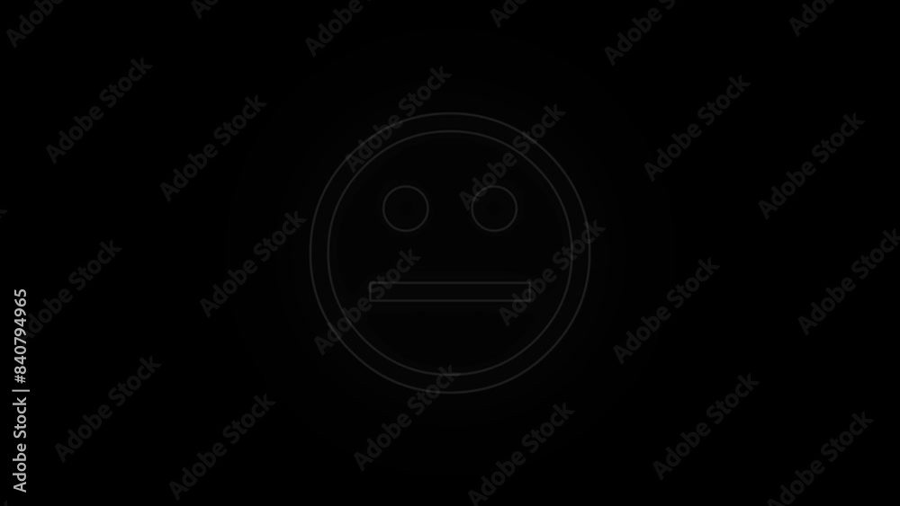 Glowing white neon neutral face emoticon symbol blinking animation. No ...
