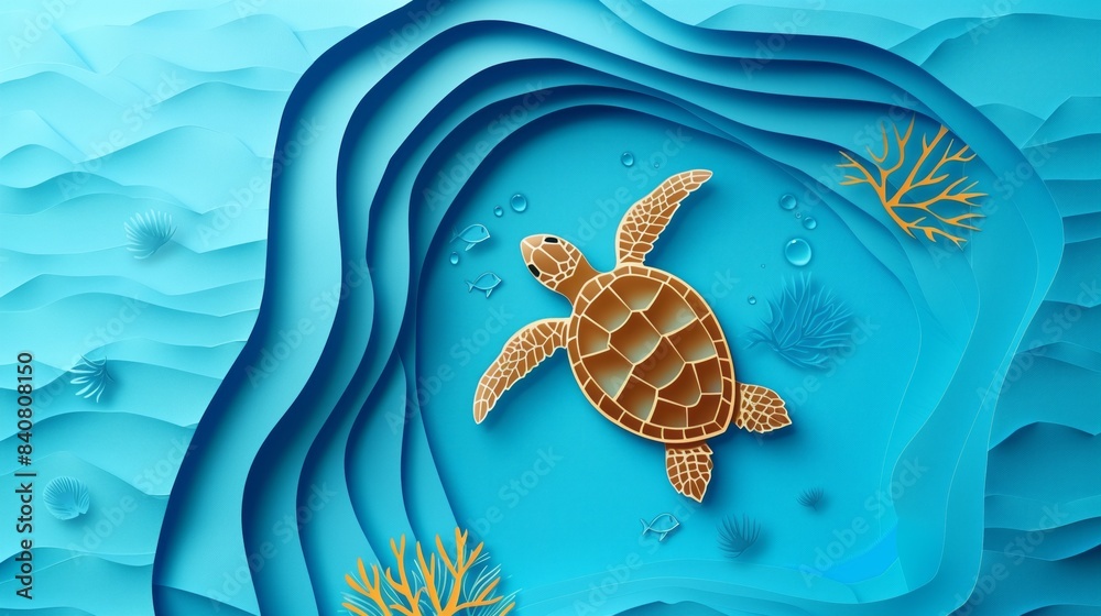 Turtle and paper cut for world oceans day. Save the oceans papercut on ...
