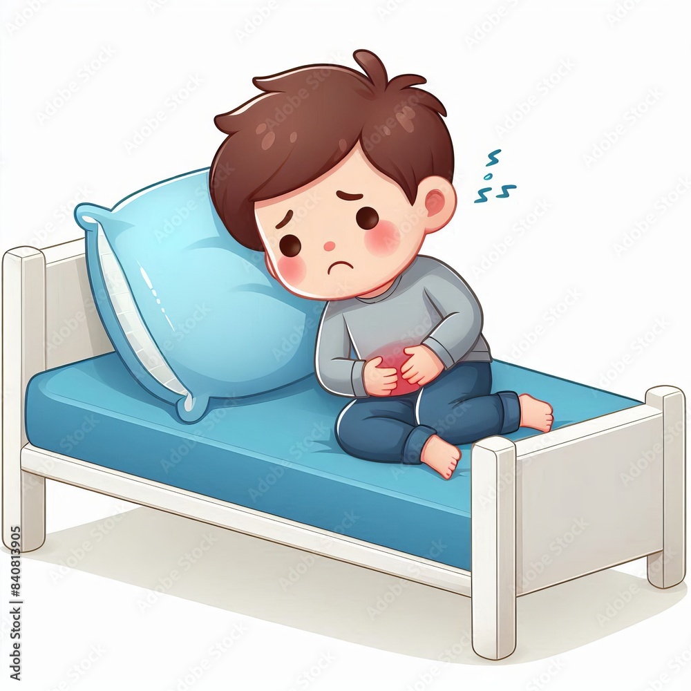 Abdominal pain. Child suffers from stomach pain. Problem with internal ...