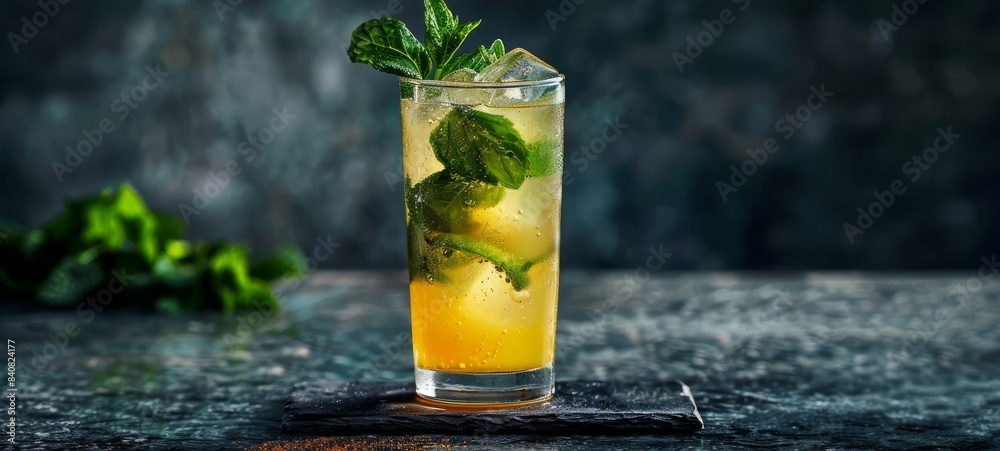 Food photography of Fresh Cocktail Mojito Cubano with dark background ...