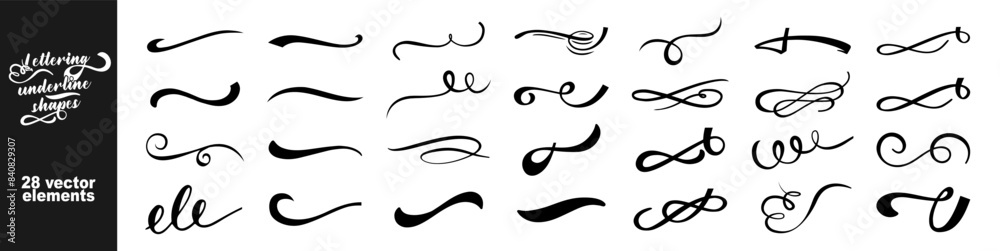 Lettering typography underline shapes set of vector illustration ...