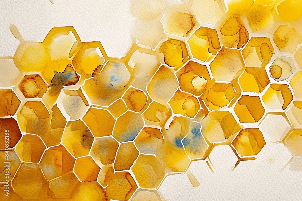 painting in watercolor with a continuous honeycomb design. Yellow ...