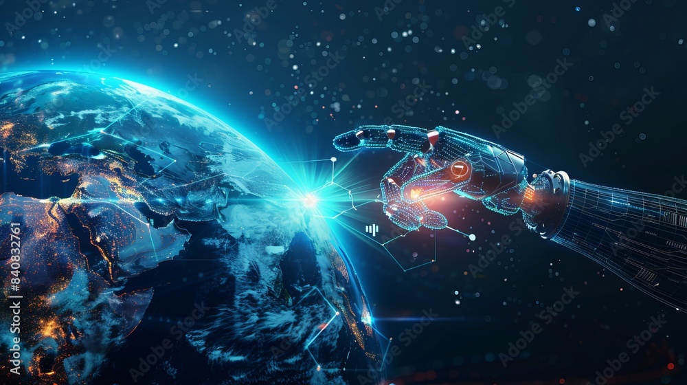 Global communication technology concept. AI controls global network ...