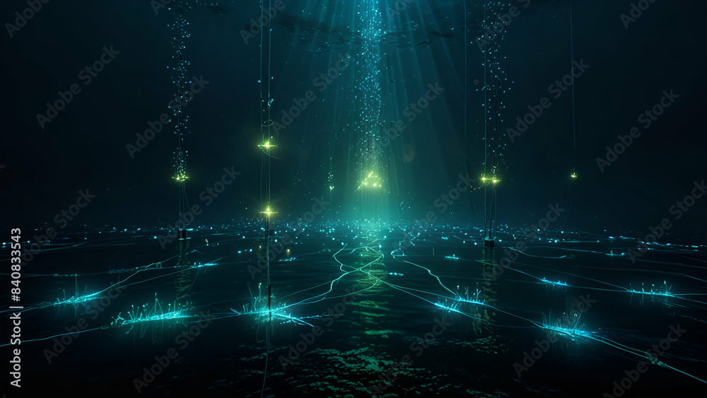 Underwater communication network with light beams linking subsea data ...