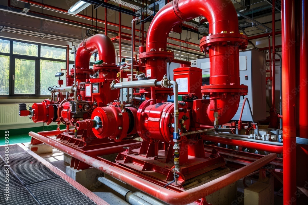 Fire Pump. Industrial fire pump station. Automatic fire extinguishing ...