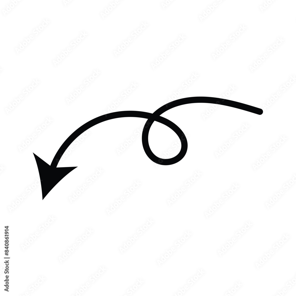 Wavy arrow icon collection. Hand drawn doodle arrow symbol. Vector ...