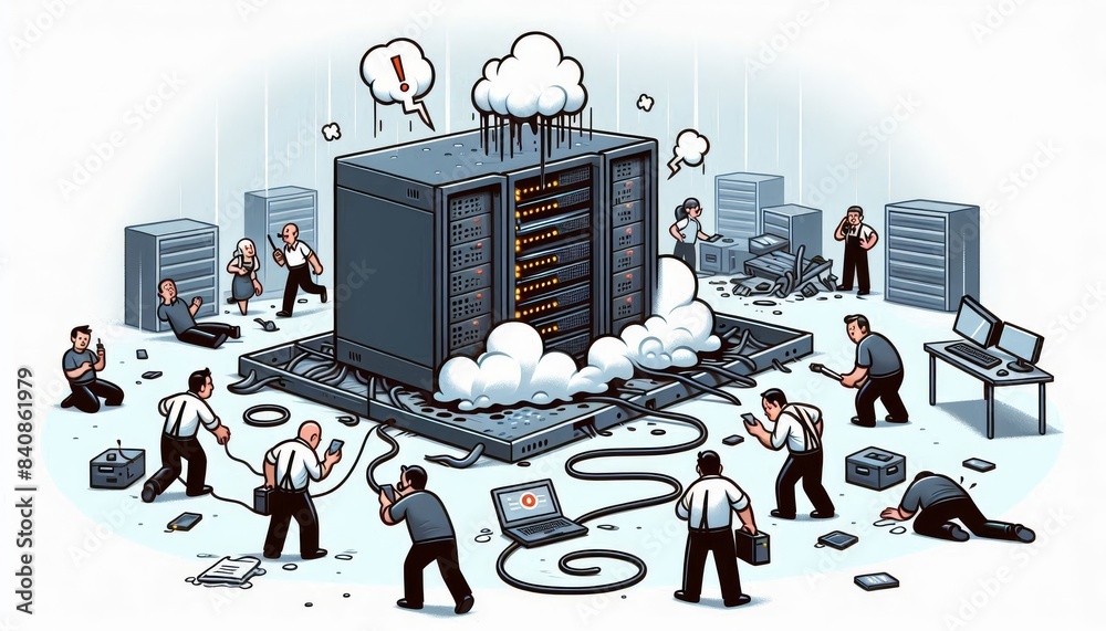 IT professionals fixing server issues - A cartoon of IT professionals ...
