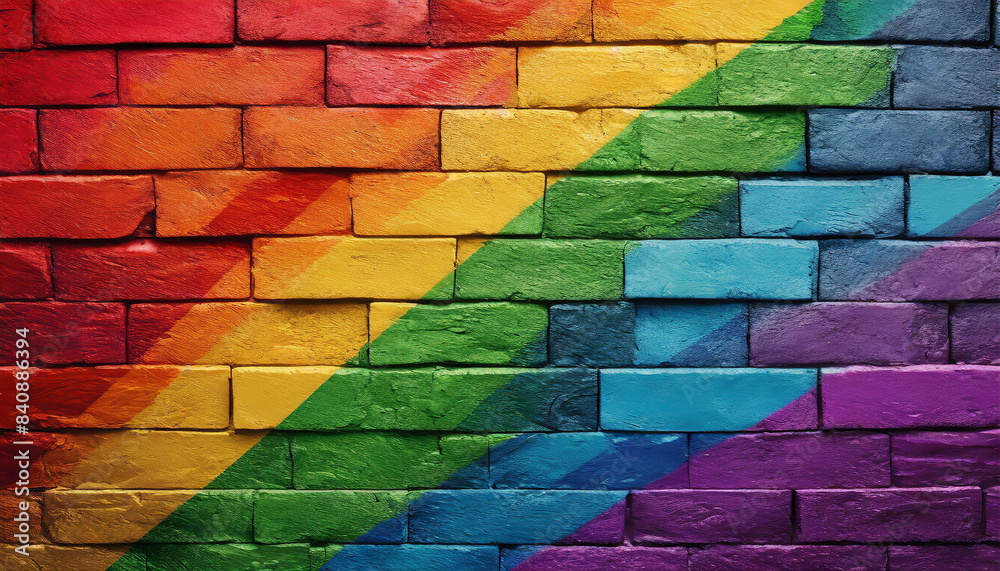brick stone wall painted in the colors of the lgbt flag and rainbow ...