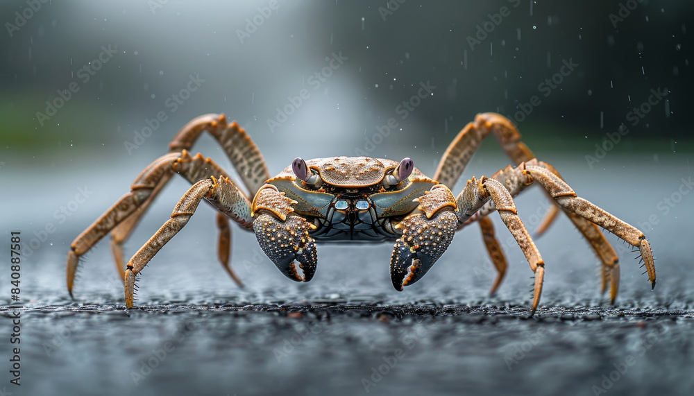 ภาพประกอบสต็อก Angry crab standing on its hind legs in closeup. Concept ...