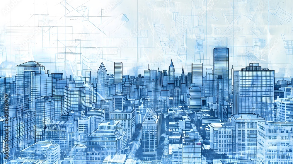 Blue city blueprint plans architecture ephemera border backgrounds ...