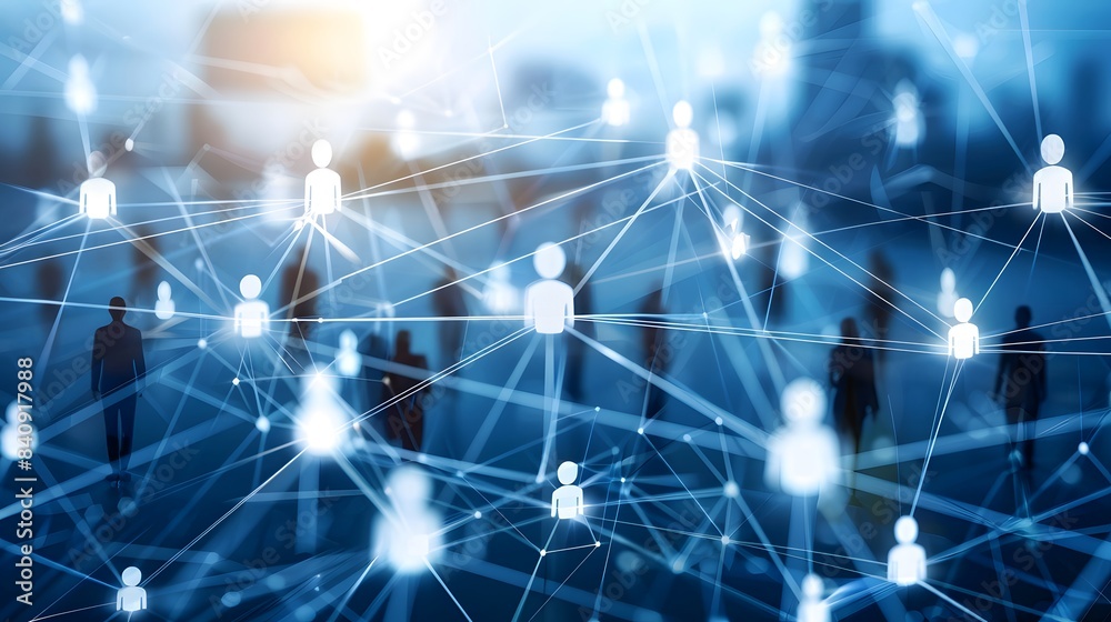 People in a digital world, connected in cyberspace. Colorful technology ...