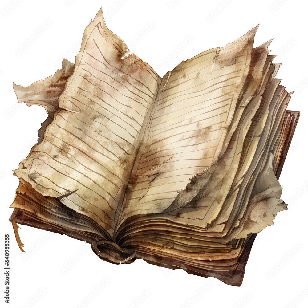 Old book with turning pages effect and torn paper 2D Game Art isolated ...