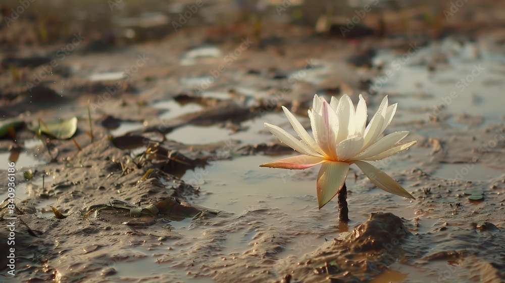 A beautiful lotus thriving in muddy water symbolizes purity, resilience, and rising above ...