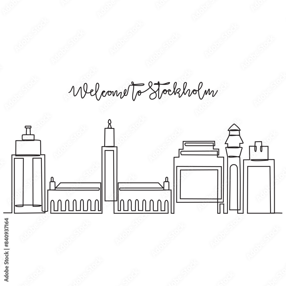 One continuous line drawing of Stockholm skyline vector illustration ...