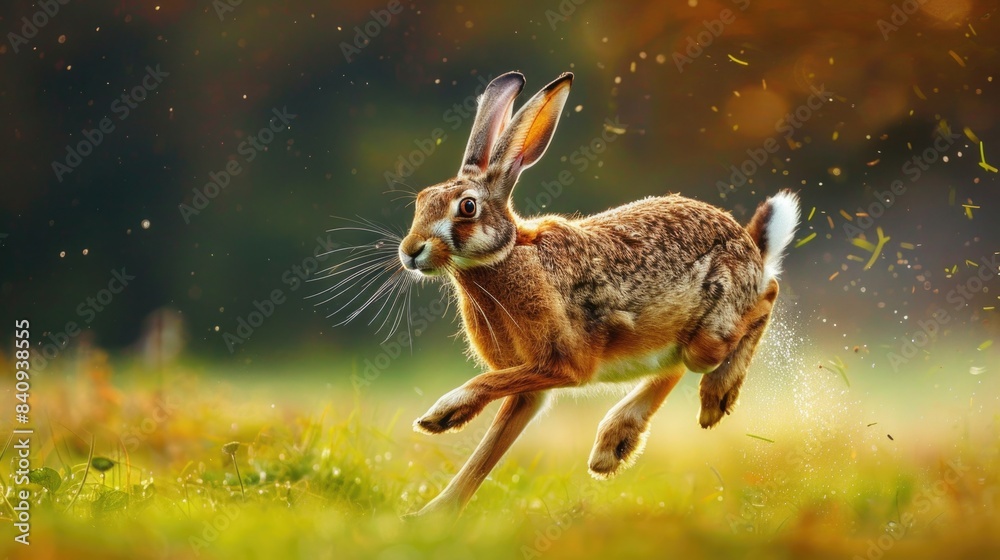 Animal Running. Hare in the Wild Field, Brown Mammal with Long Ears ...